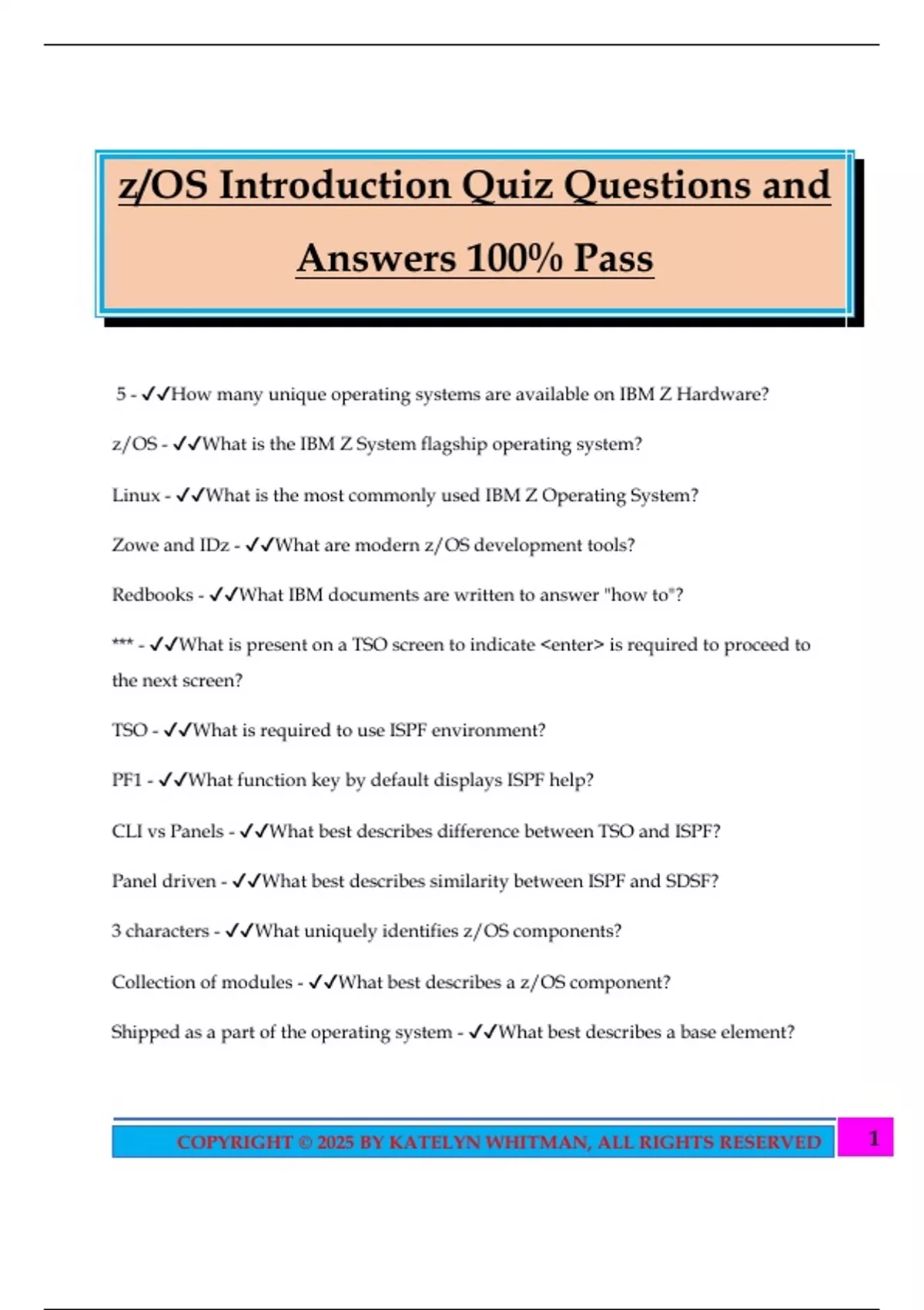 z/OS Introduction Quiz Questions and Answers 100% Pass - Z/OS - Stuvia US