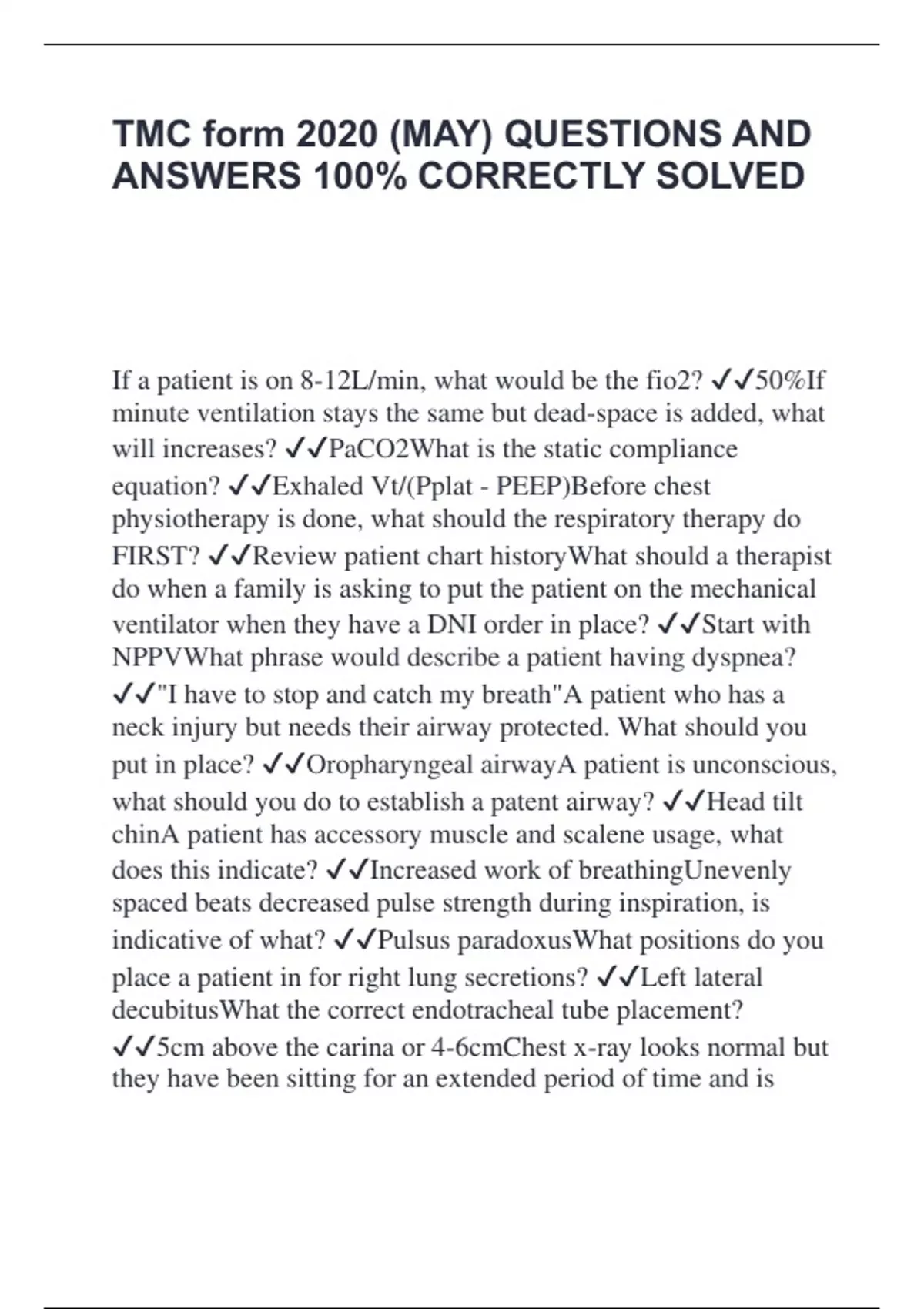 TMC form 2020 (MAY) QUESTIONS AND ANSWERS 100% CORRECTLY SOLVED - TMC form - Stuvia US