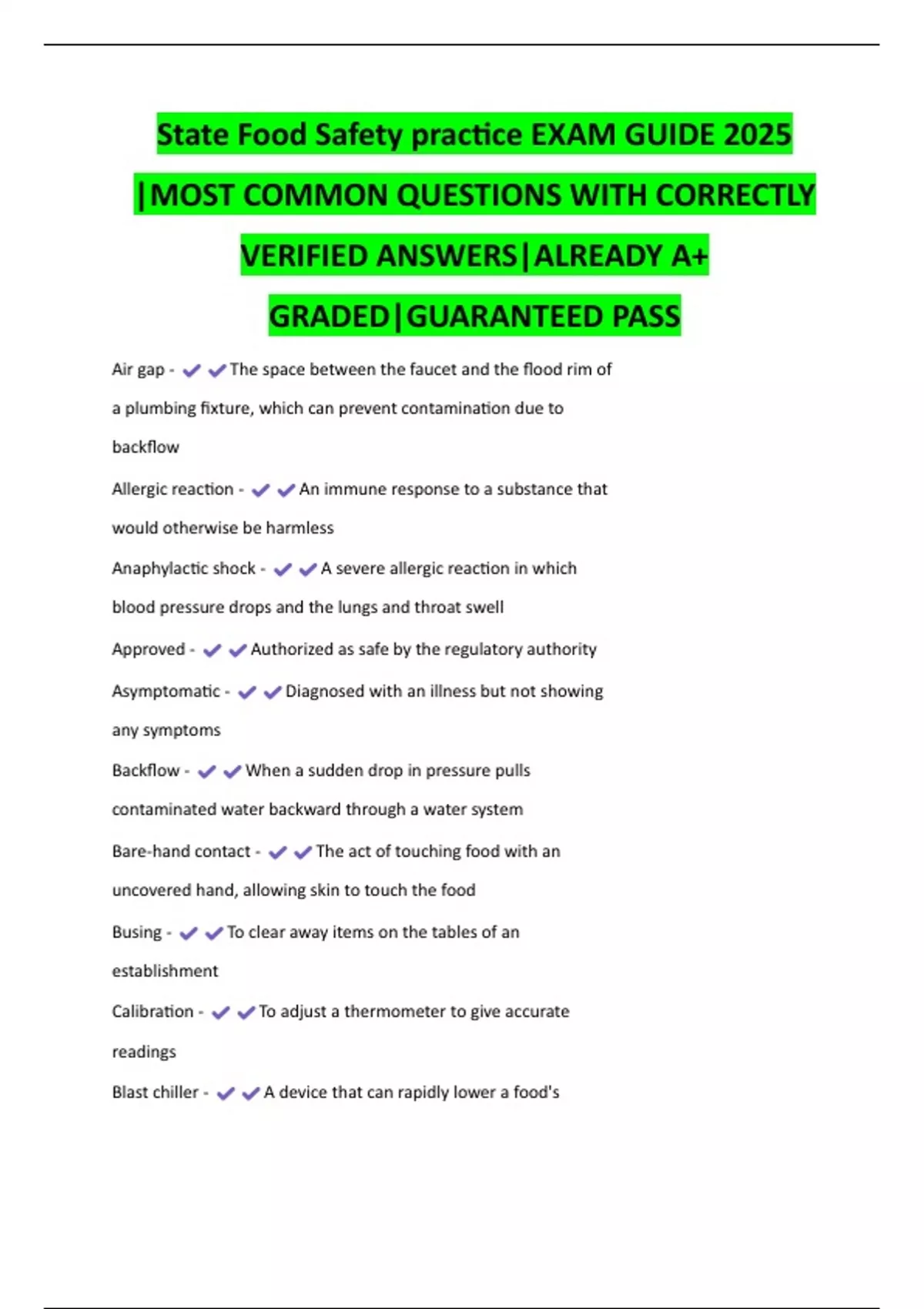 State Food Safety practice EXAM GUIDE 2025 |MOST COMMON QUESTIONS WITH ...