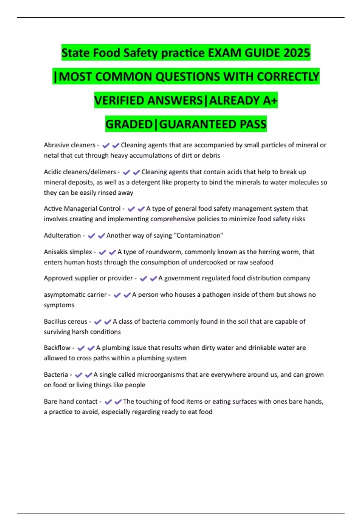 State Food Safety practice EXAM GUIDE 2025 |MOST COMMON QUESTIONS WITH ...