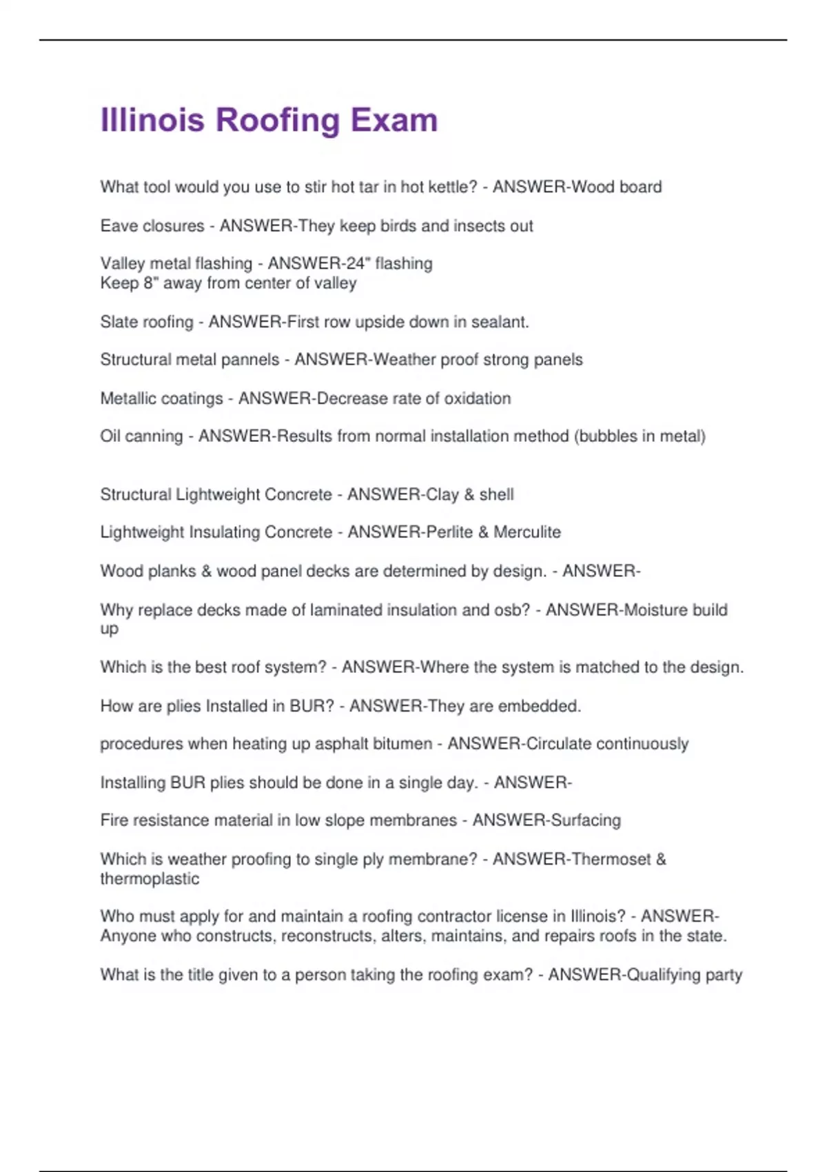 Illinois Roofing Exam Questions with Correct Answers| New Version with ...