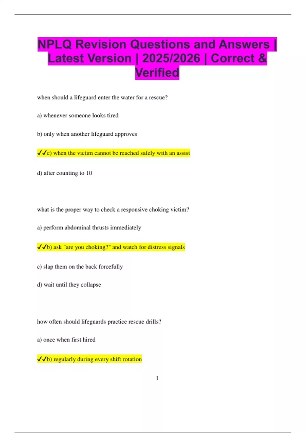 NPLQ Revision Questions and Answers | Latest Version | 2025/2026 ...