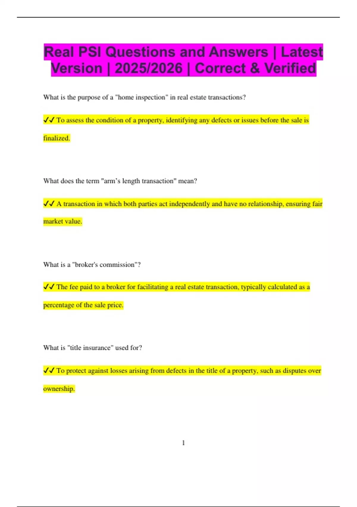 Real PSI Questions and Answers | Latest Version | 2025/2026 | Correct ...