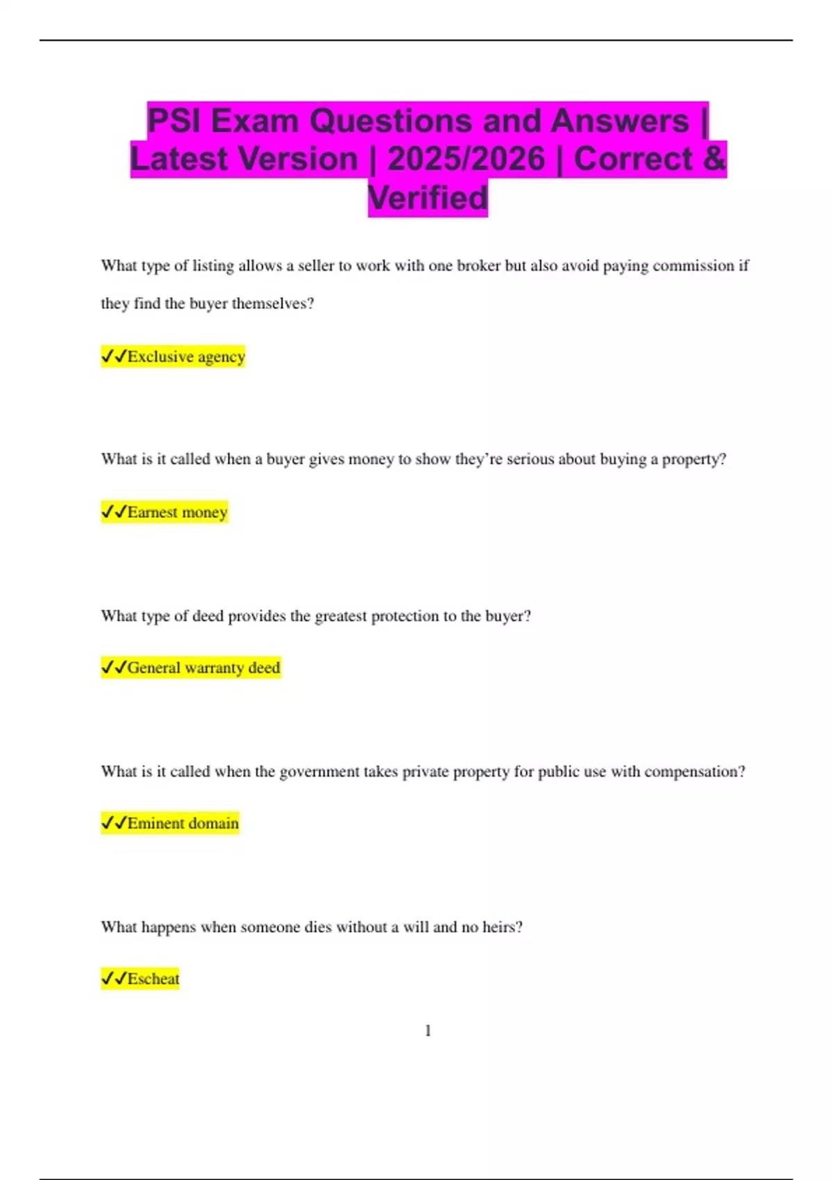 PSI Exam Questions and Answers | Latest Version | 2025/2026 | Correct ...