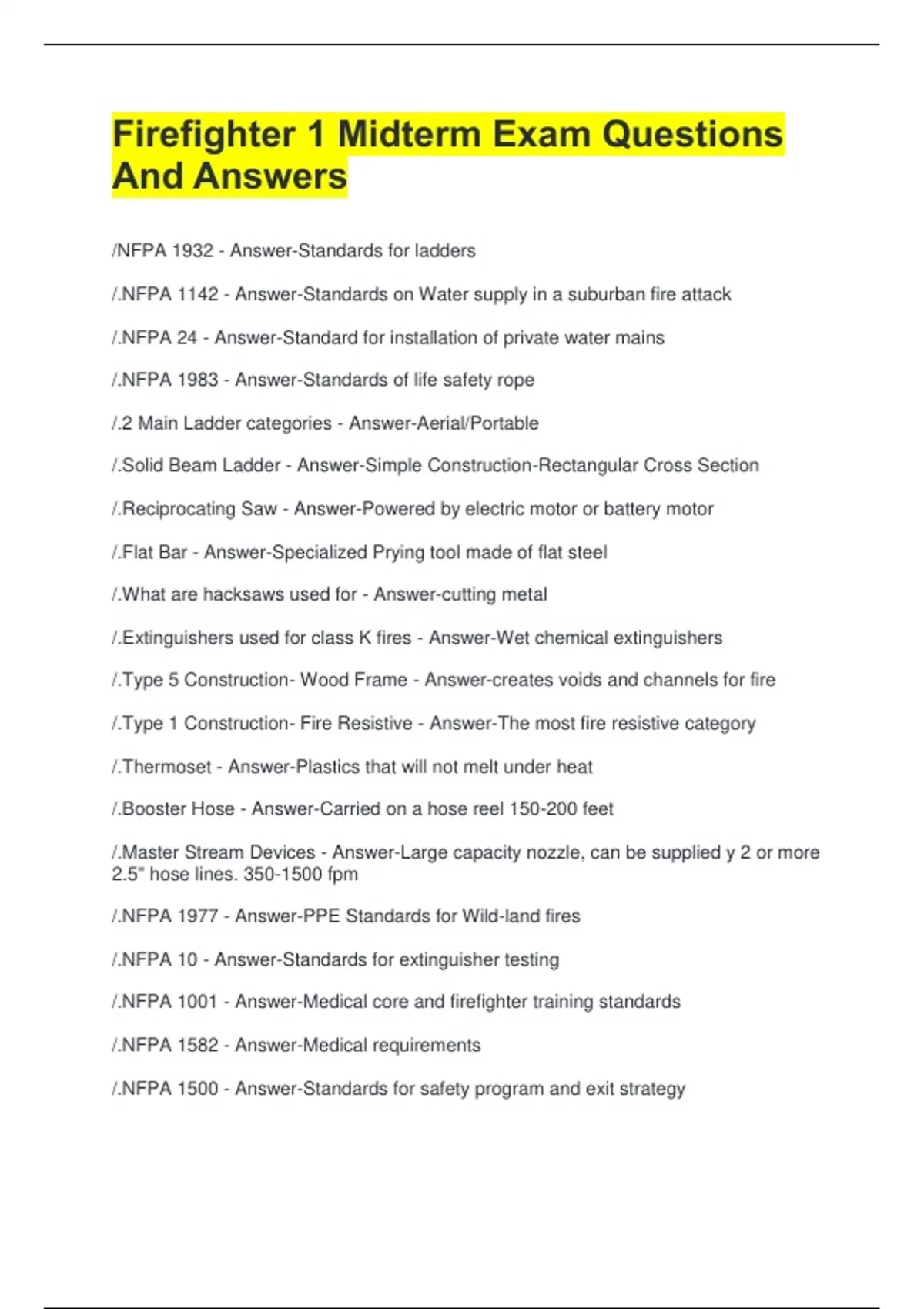 Firefighter 1 Midterm Exam Questions And Answers - Firefighter 1 ...