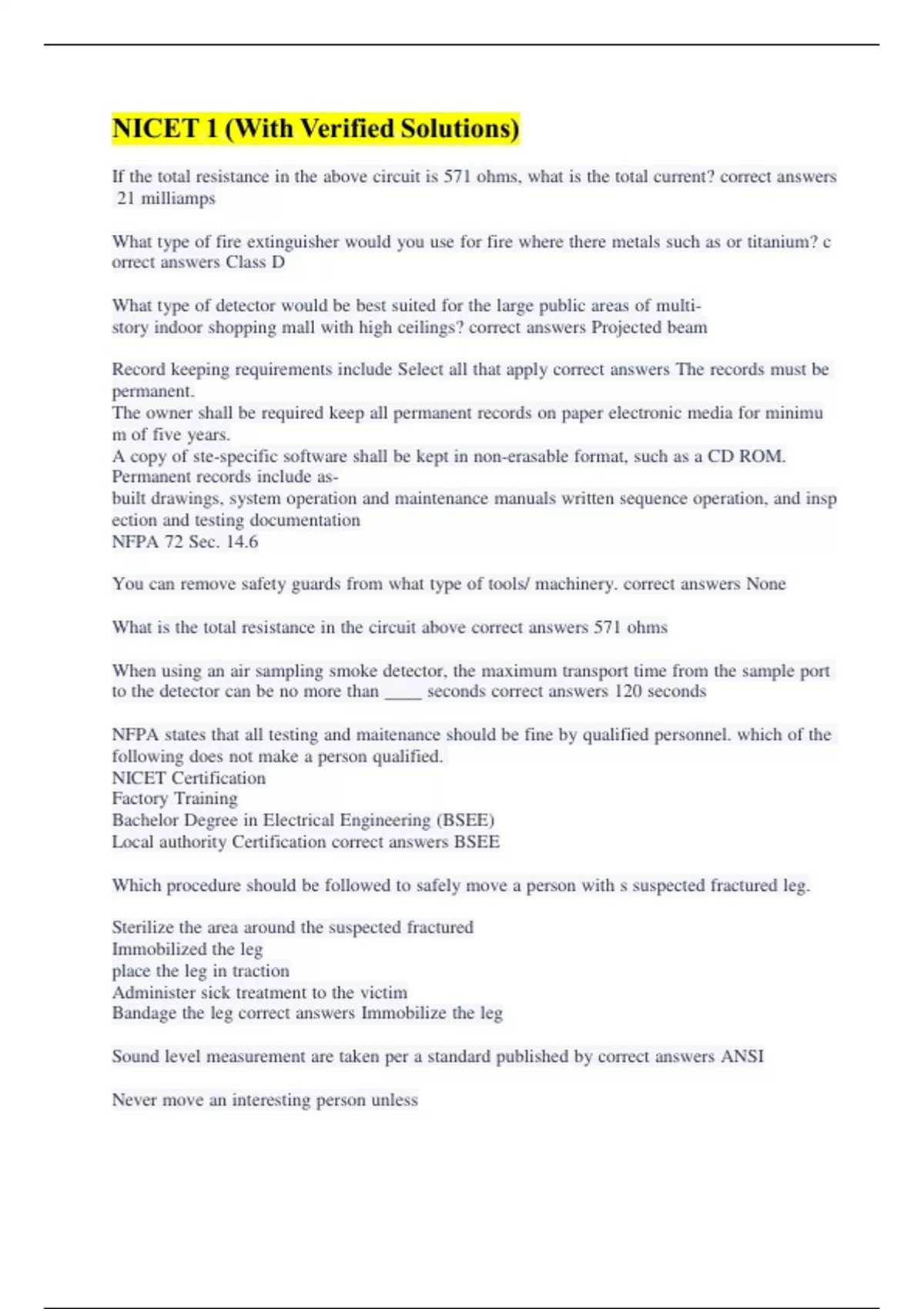 NICET FIRE ALARMS LEVEL 1 TEST LATEST 2025 WITH 500+ EXAM QUESTIONS AND ...