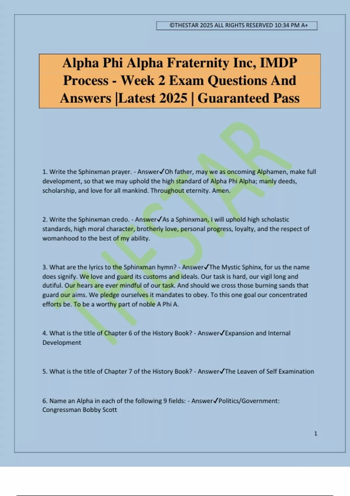 Alpha Phi Alpha Fraternity Inc, IMDP Process - Week 2 Exam Questions ...