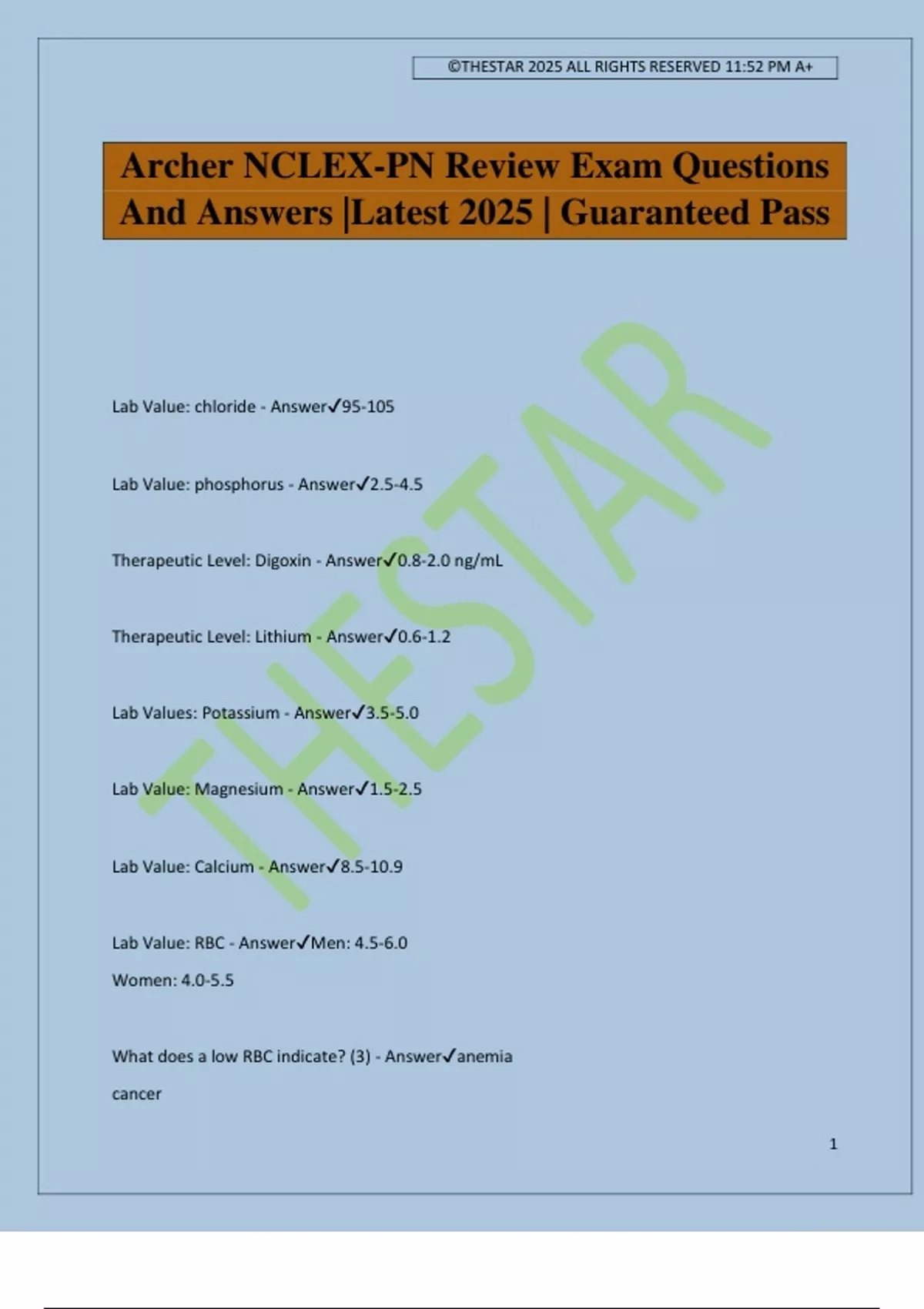 Archer NCLEX-PN Review Exam Questions And Answers |Latest 2025 ...