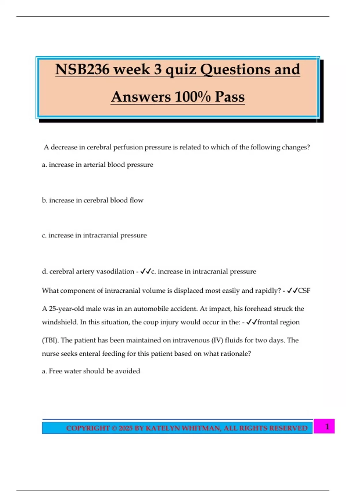 NSB236 week 3 quiz Questions and Answers 100% Pass - NSB236 - Stuvia US
