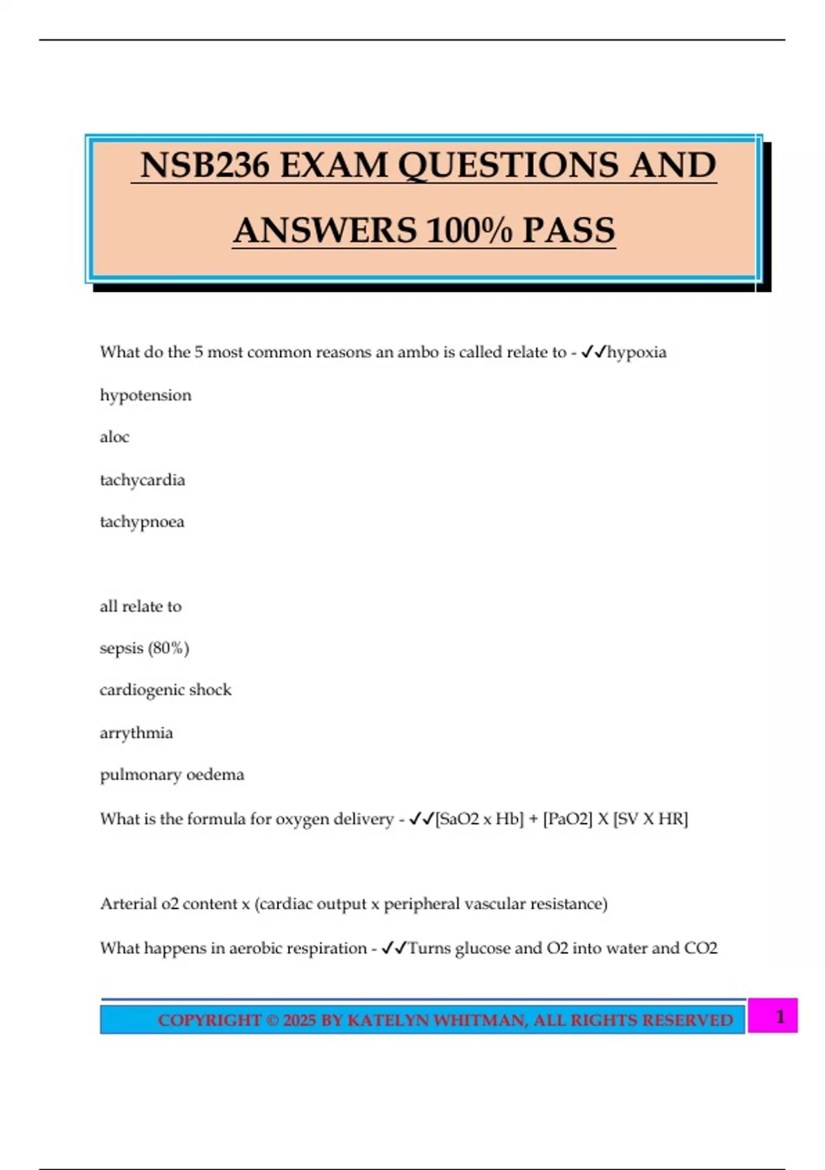 NSB236 EXAM QUESTIONS AND ANSWERS 100% PASS - NSB236 - Stuvia US