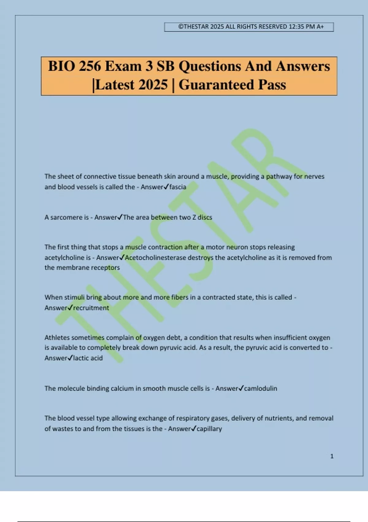 BIO 256 Exam 3 SB Questions And Answers |Latest 2025 | Guaranteed Pass ...