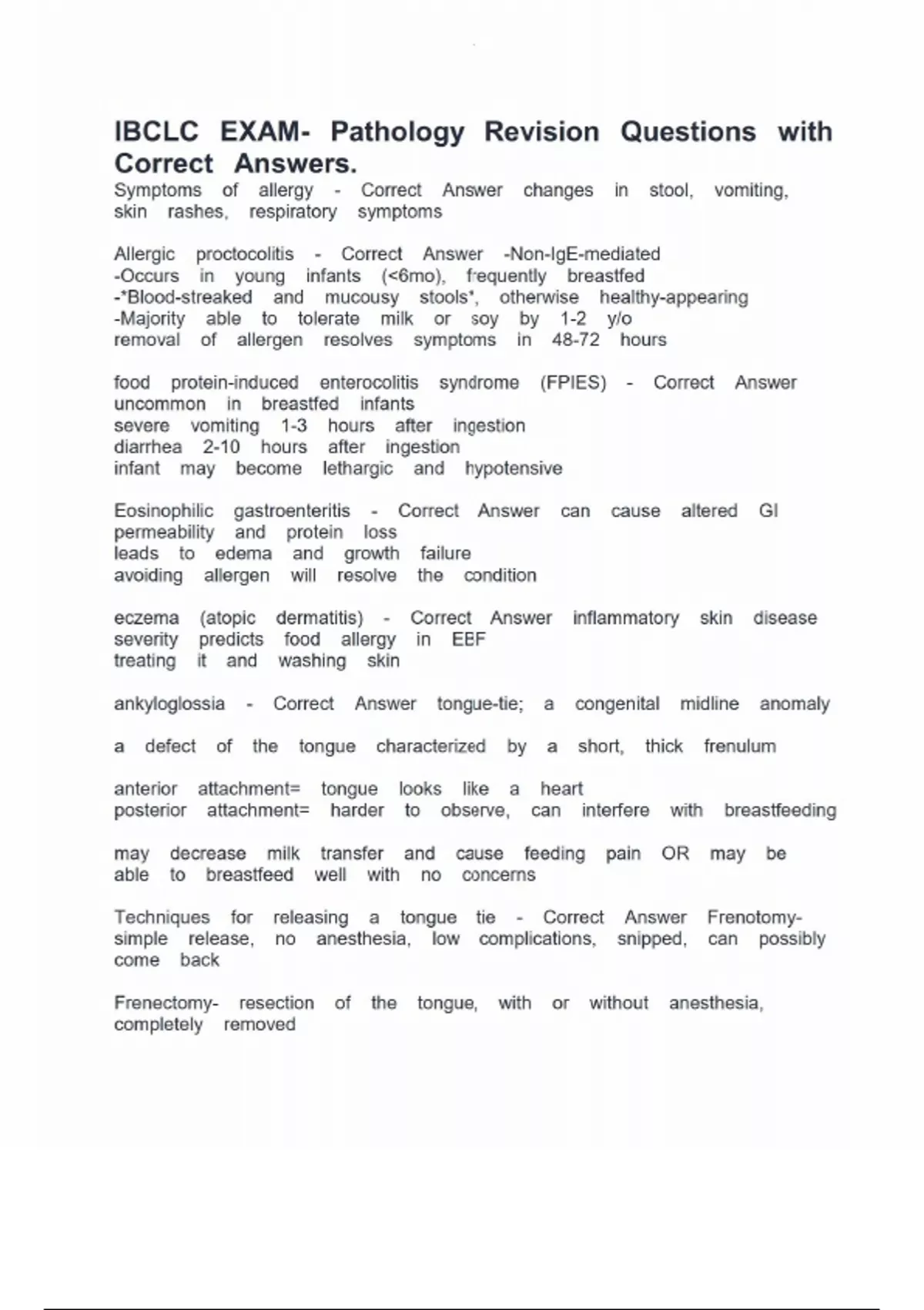 IBCLC EXAM- Pathology Revision Questions with Correct Answers - IBCLC ...