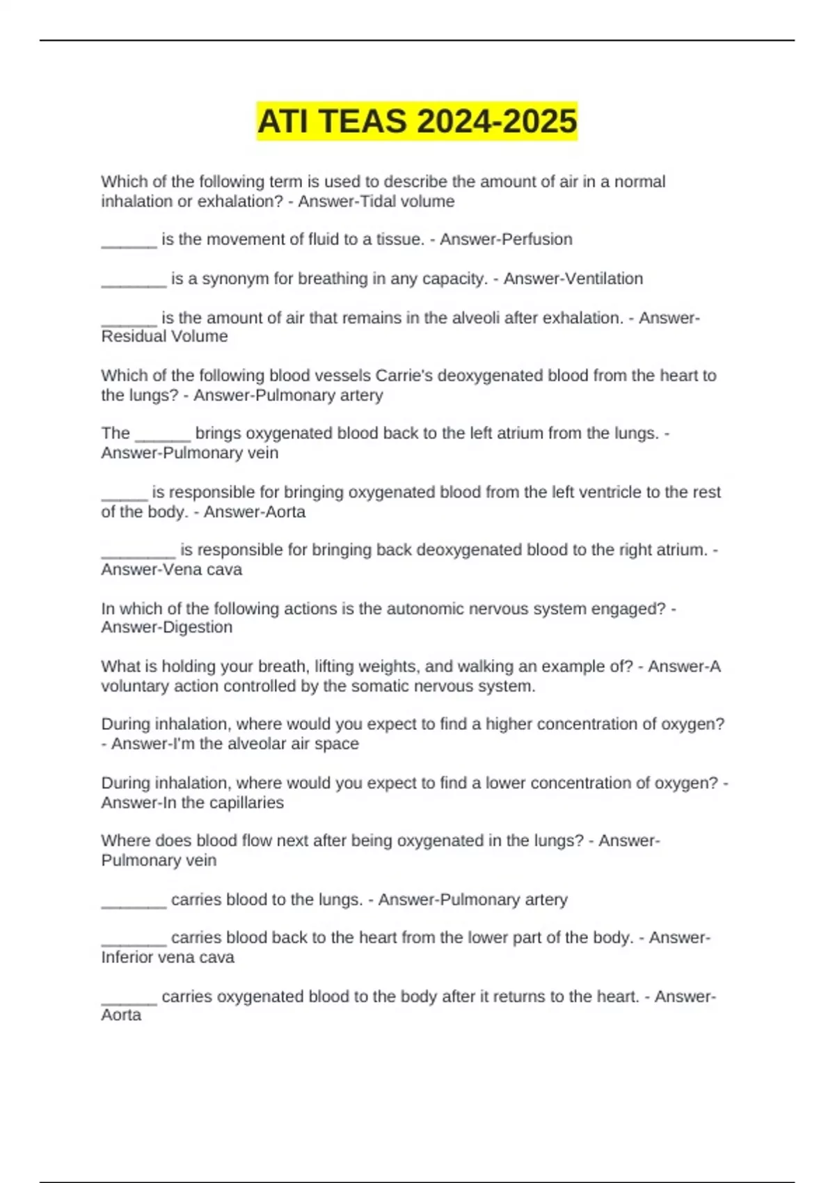 ATI TEAS EXAM QUESTIONS AND ANSWERS - ATI TEAS 2024-2025 - Stuvia US