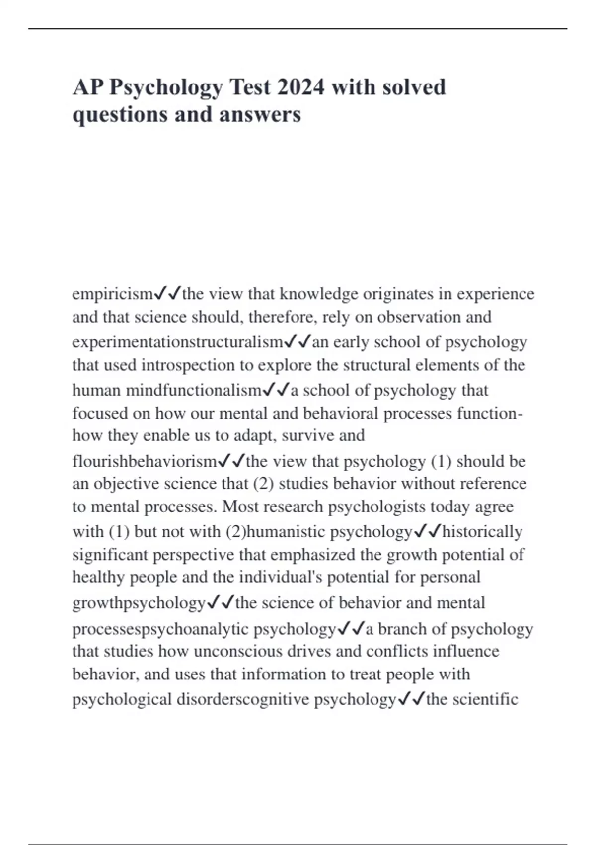 AP Psychology Test 2024 with solved questions and answers - AP ...