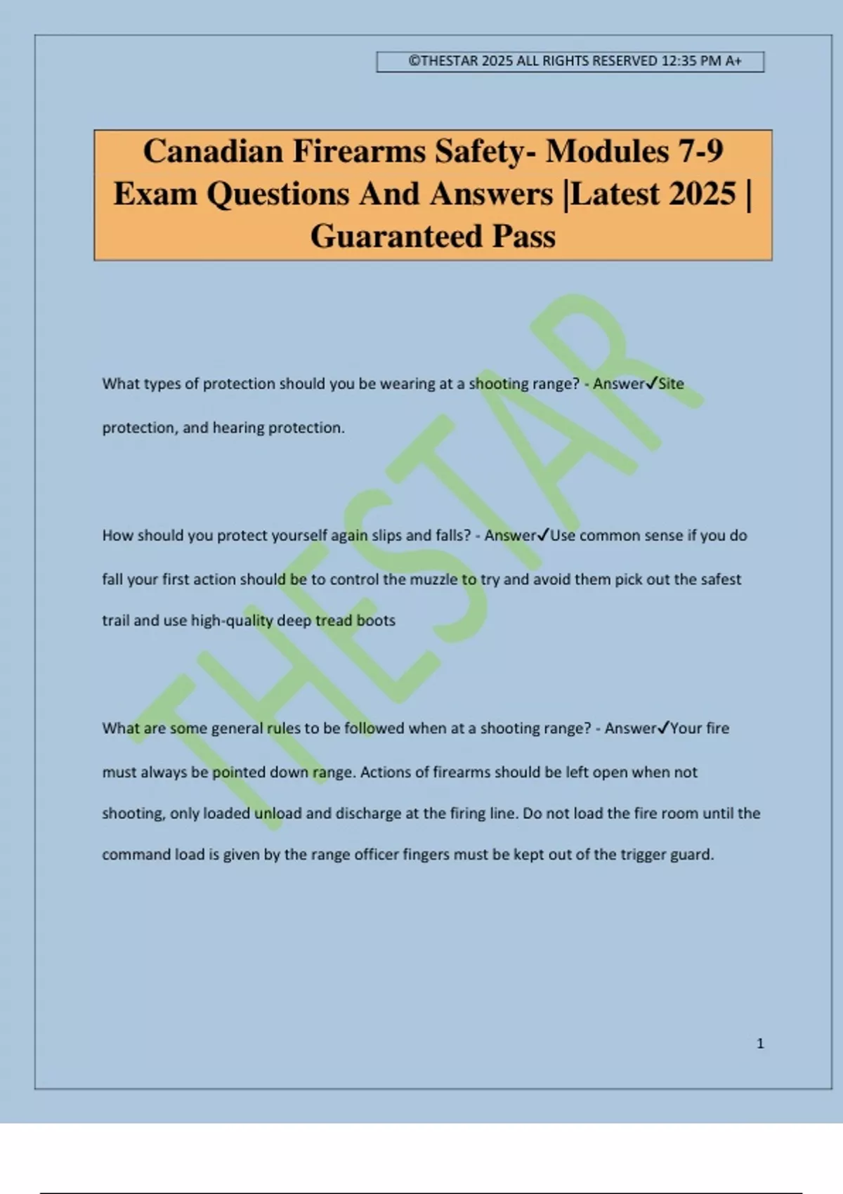 Canadian Firearms Safety- Modules 7-9 Exam Questions And Answers ...