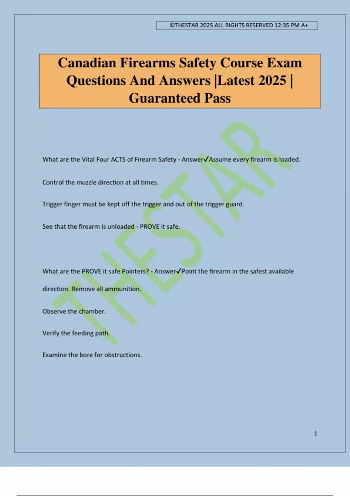 Canadian Firearms Safety Course Exam Questions And Answers |Latest 2025 ...