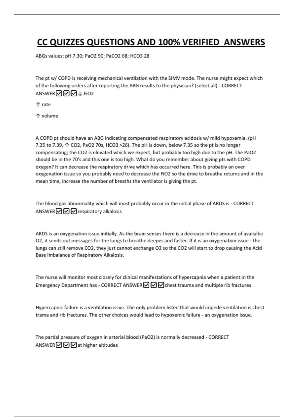 CC QUIZZES QUESTIONS AND 100- VERIFIED ANSWERS - CC - Stuvia US