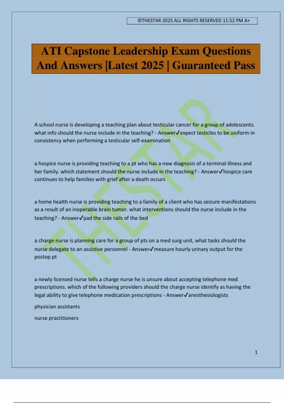 ATI Capstone Leadership Exam Questions And Answers |Latest 2025 ...
