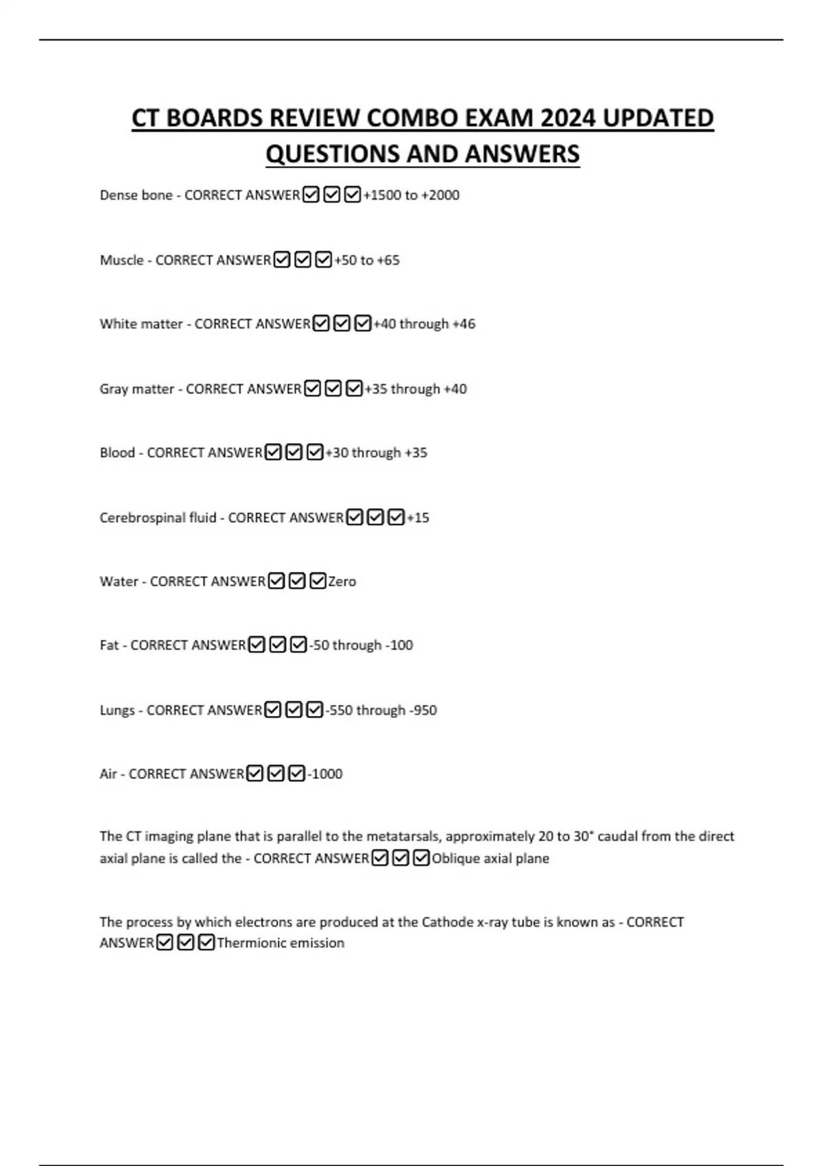 CT BOARDS REVIEW COMBO EXAM 2024 UPDATED QUESTIONS AND ANSWERS - CT ...