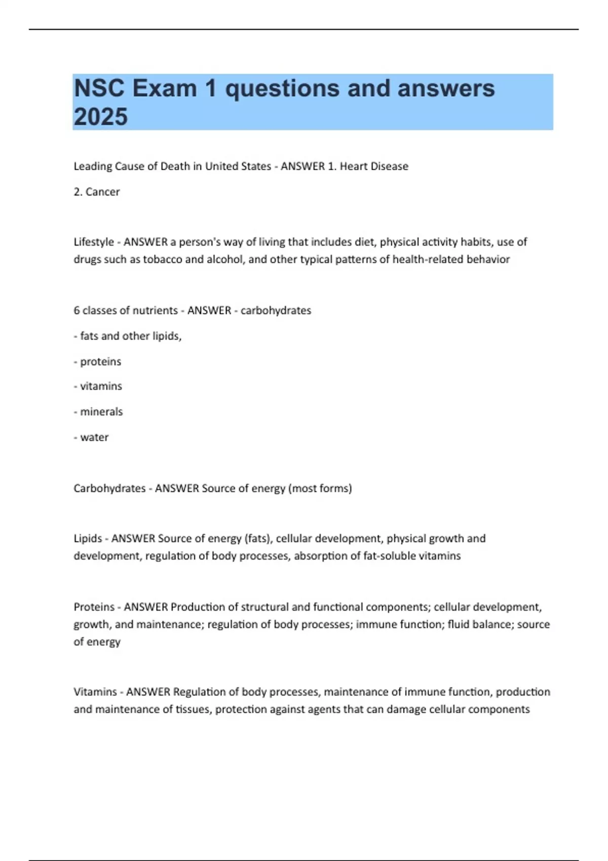 NSC Exam 1 questions and answers 2025. - NSC - Stuvia US