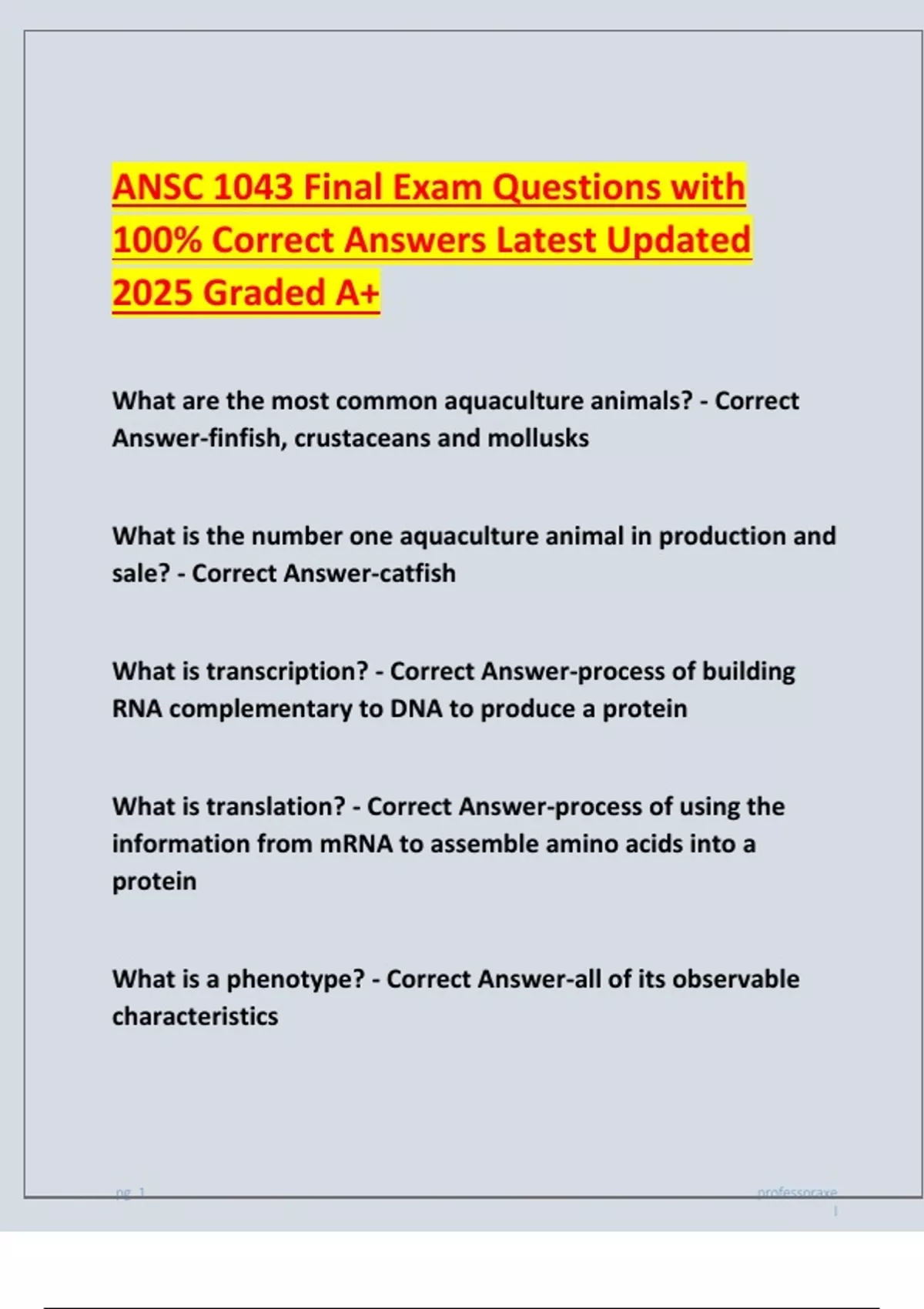 ANSC 1043 Final Exam Questions with 100- Correct Answers Latest Updated ...