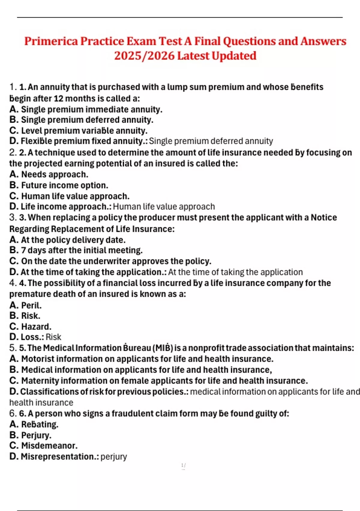Primerica Practice Exam Test A Final Questions and Answers 2025/2026 ...