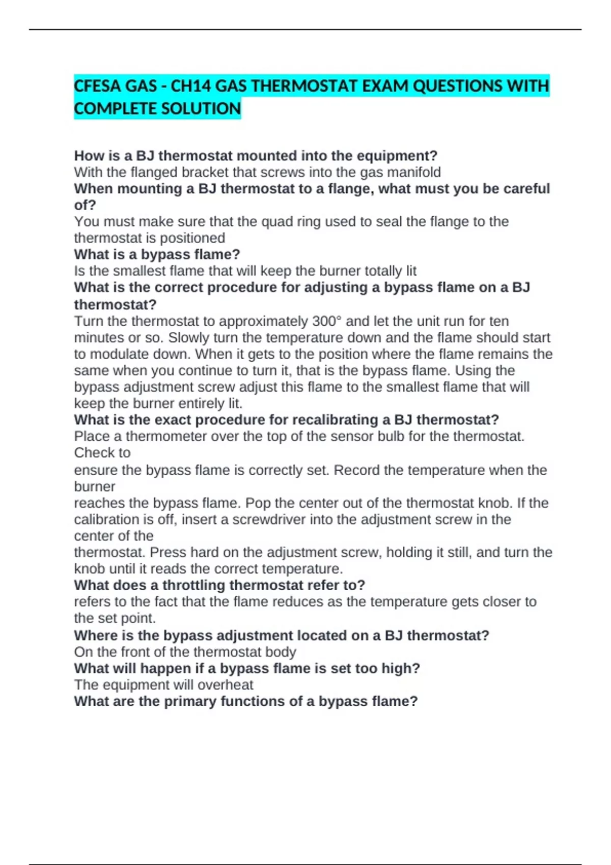 CFESA GAS - CH14 GAS THERMOSTAT EXAM QUESTIONS WITH COMPLETE SOLUTION ...