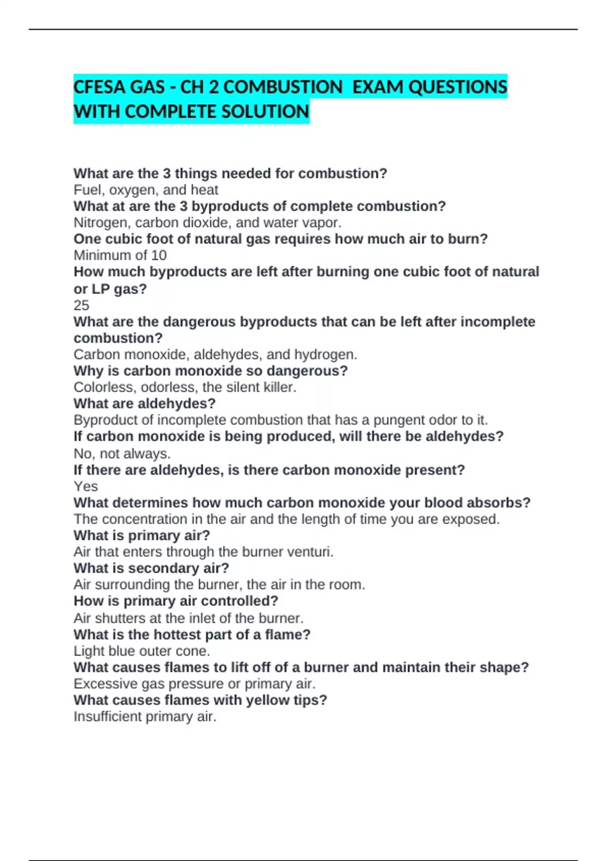 CFESA GAS - CH 2 COMBUSTION EXAM QUESTIONS WITH COMPLETE SOLUTION ...