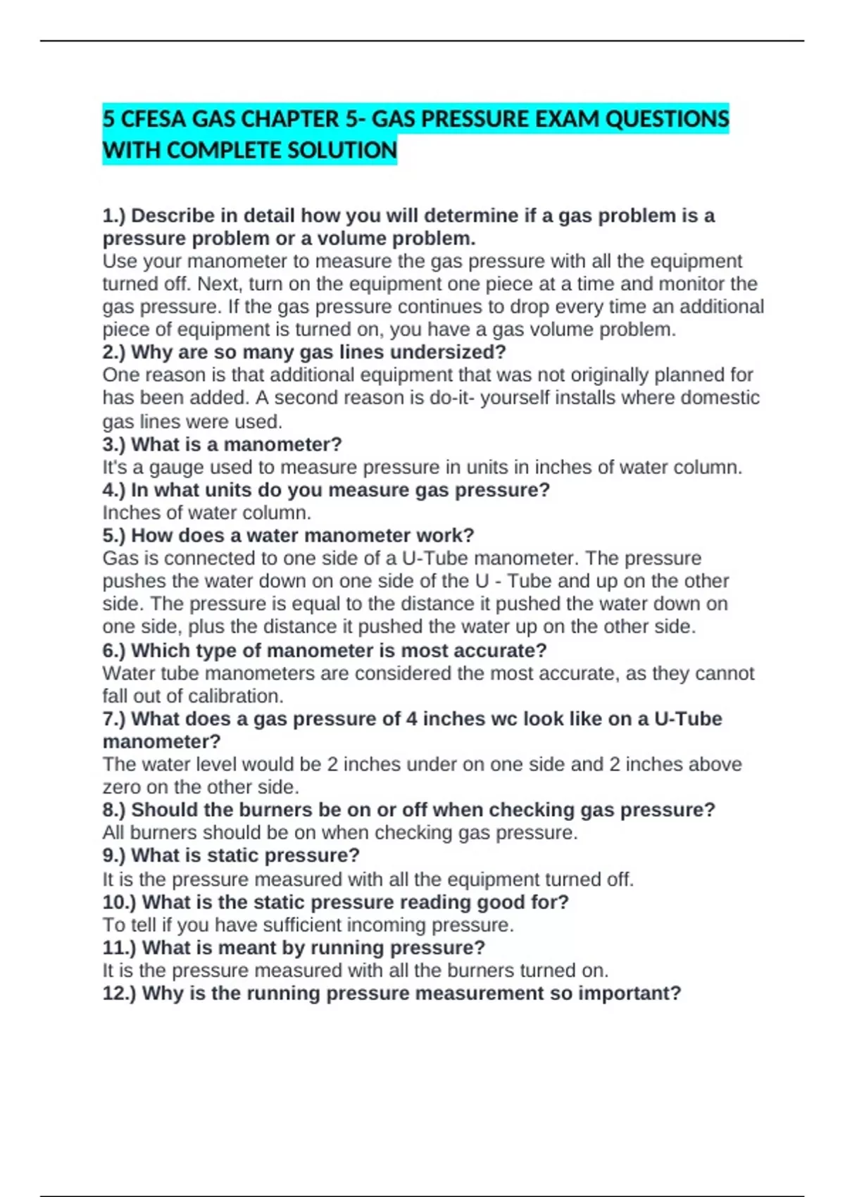 5 CFESA GAS CHAPTER 5- GAS PRESSURE EXAM QUESTIONS WITH COMPLETE ...