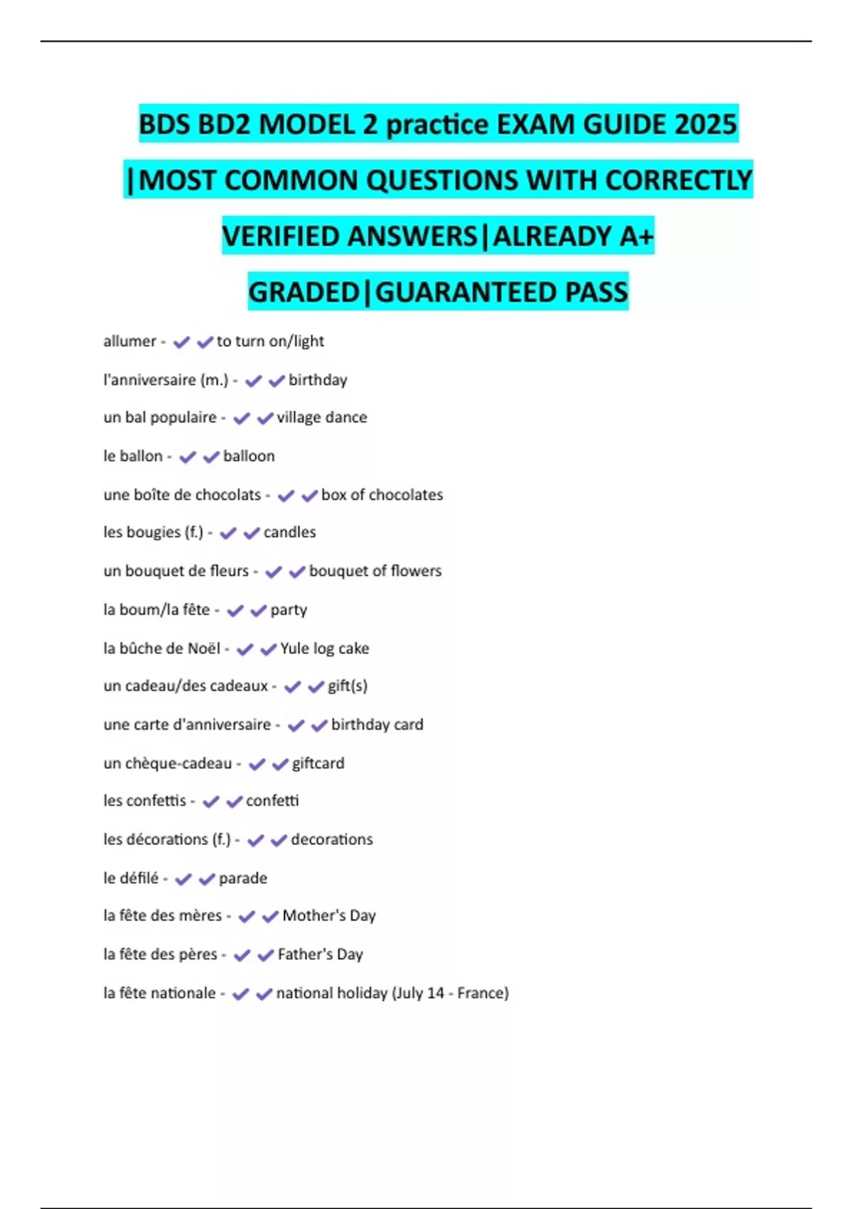 BDS BD2 MODEL 2 practice EXAM GUIDE 2025 |MOST COMMON QUESTIONS WITH ...