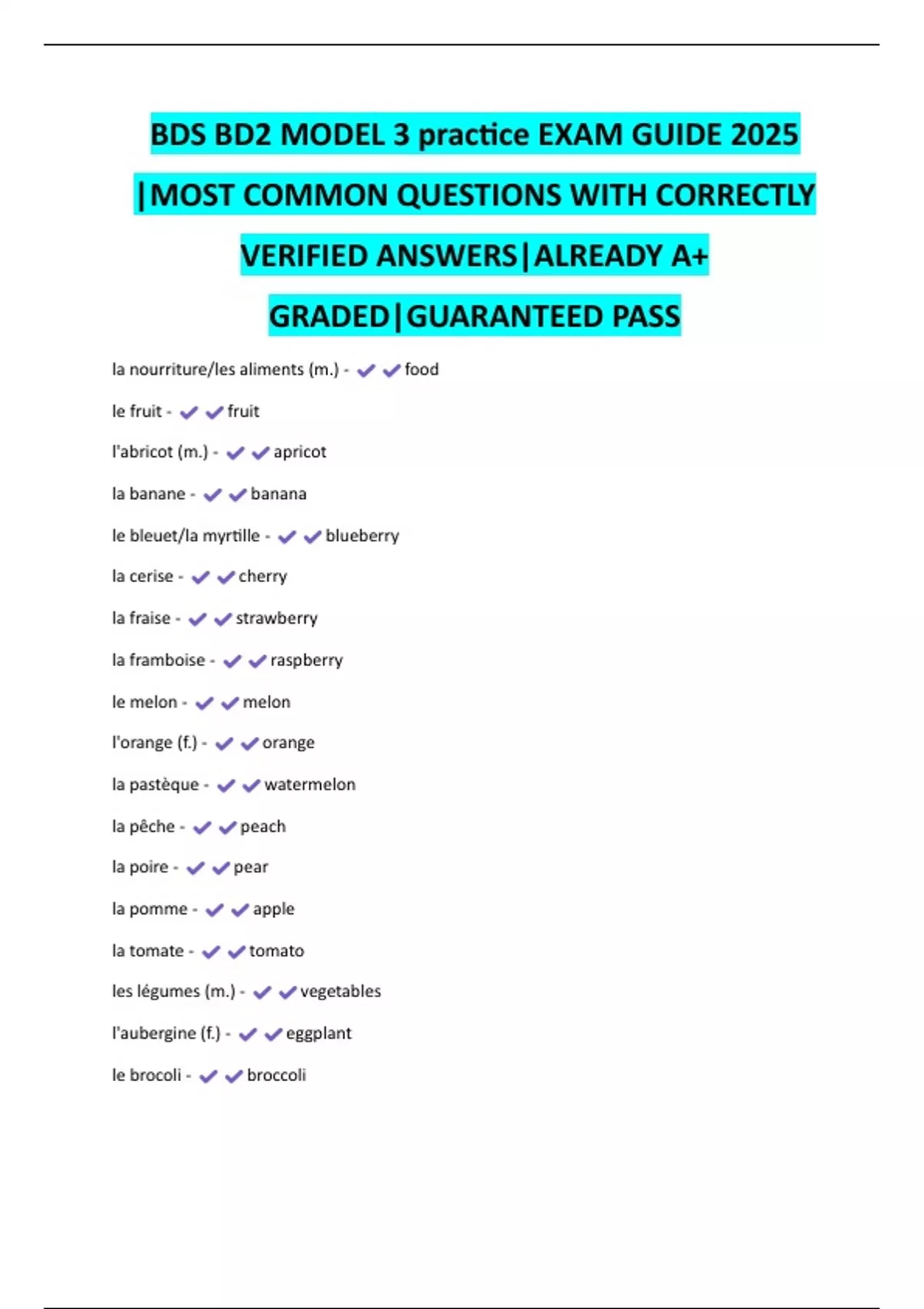 BDS BD2 MODEL 3 practice EXAM GUIDE 2025 |MOST COMMON QUESTIONS WITH CORRECTLY VERIFIED ANSWERS ...