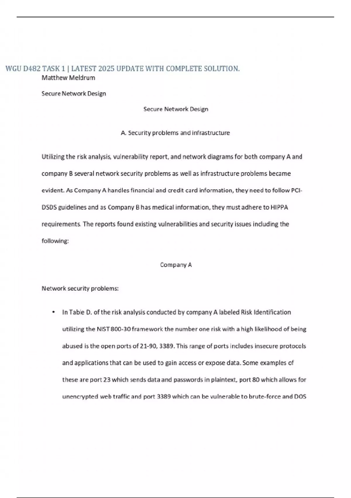 WGU D482 TASK 1 | LATEST 2025 UPDATE WITH COMPLETE SOLUTION. - D482 ...