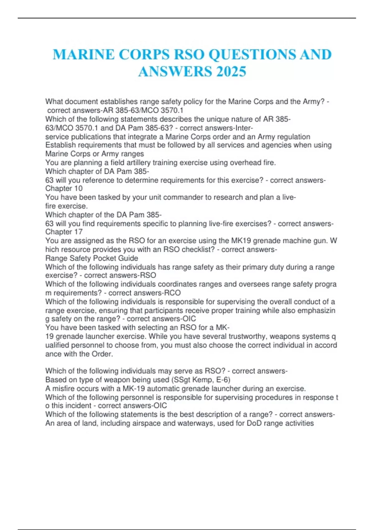 MARINE CORPS RSO QUESTIONS AND ANSWERS 2025 - OIC/RSO - Stuvia US