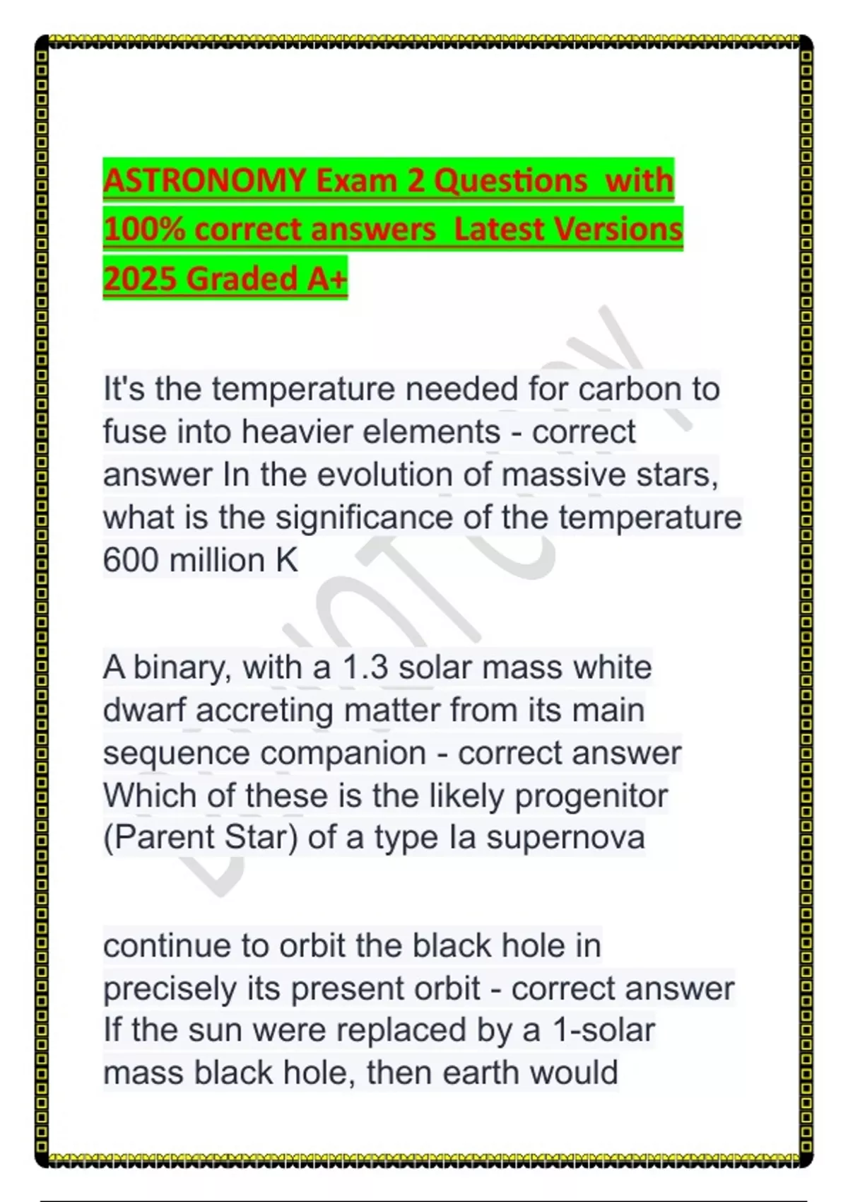 ASTRONOMY Exam 2 Questions with 100- correct answers Latest Versions ...
