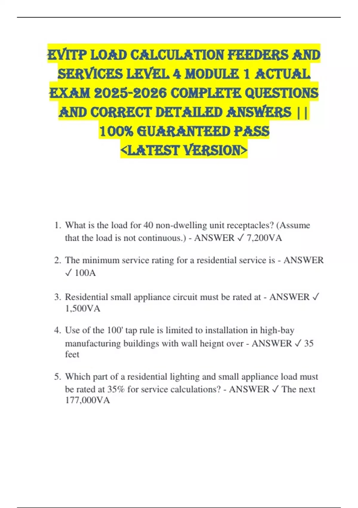 EVITP Load calculation Feeders and services Level 4 Module 1 ACTUAL ...