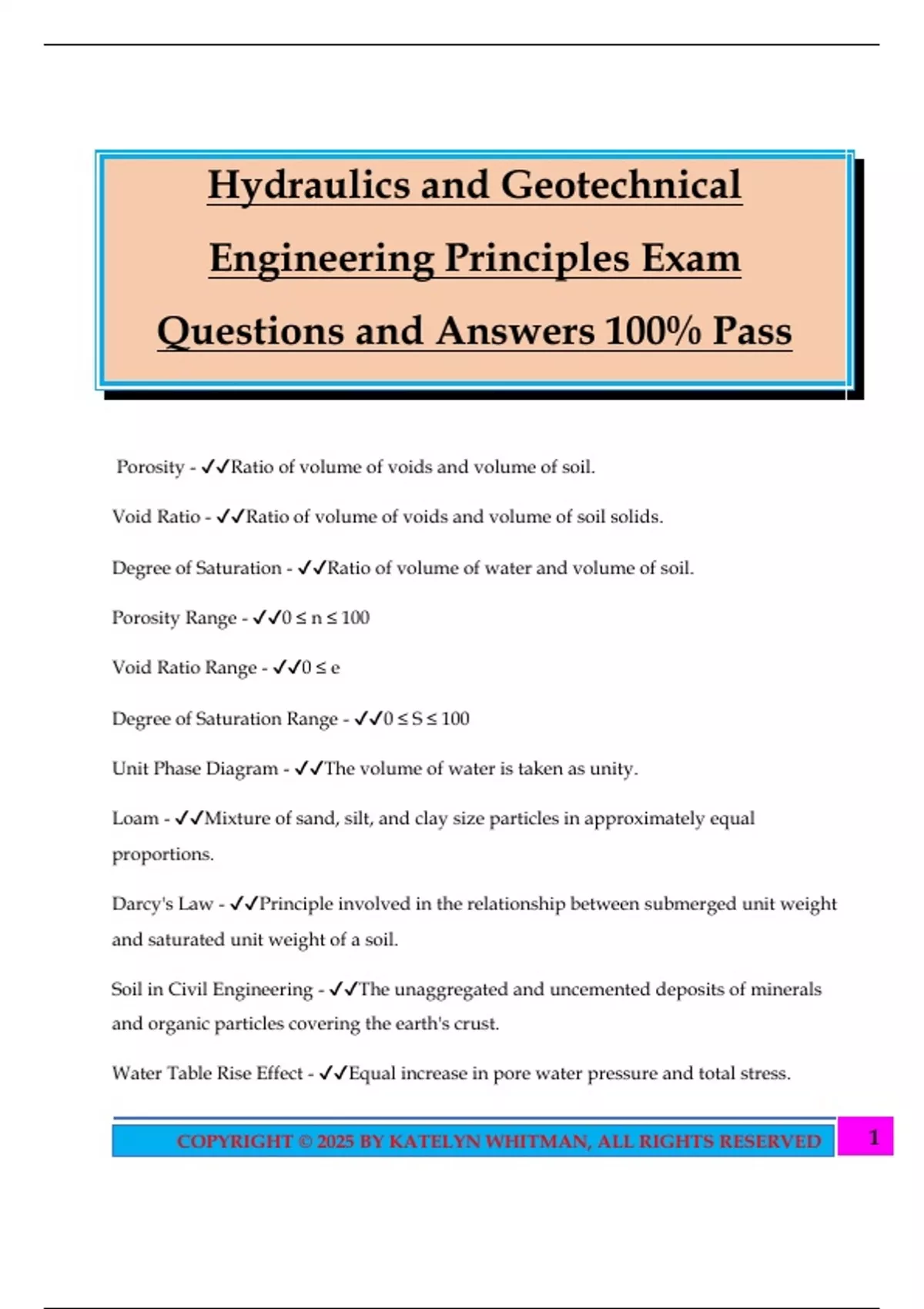Hydraulics and Geotechnical Engineering Principles Exam Questions and ...