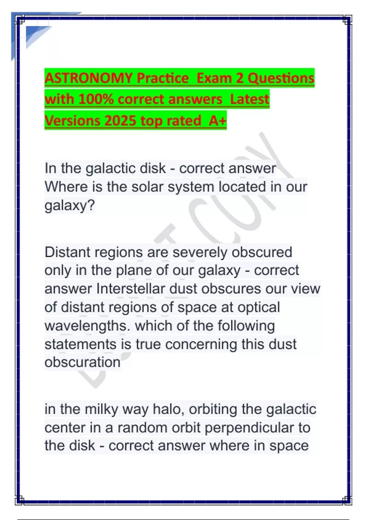 ASTRONOMY Practice Exam 2 Questions with 100- correct answers Latest ...