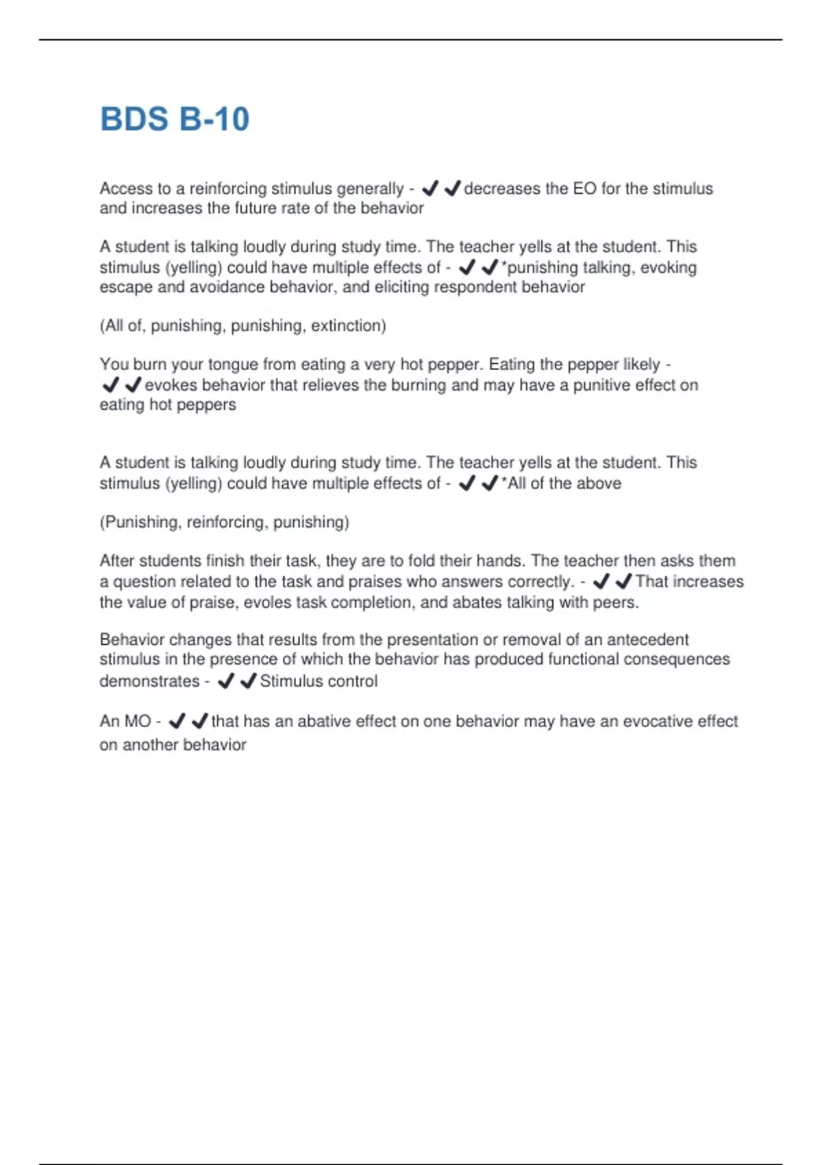 BDS B-10 2025 QUESTIONS WITH CORRECT ANSWERS!! - BDS B-10 - Stuvia US