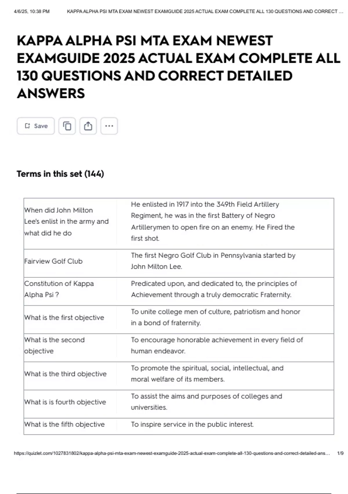 KAPPA ALPHA PSI MTA EXAM NEWEST EXAMGUIDE 2025 ACTUAL EXAM COMPLETE ALL 130 QUESTIONS AND ...