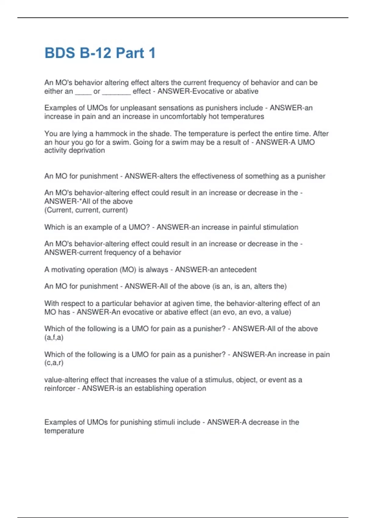 BDS B-12 Part 1 Questions with Correct Answers| New Version with ...