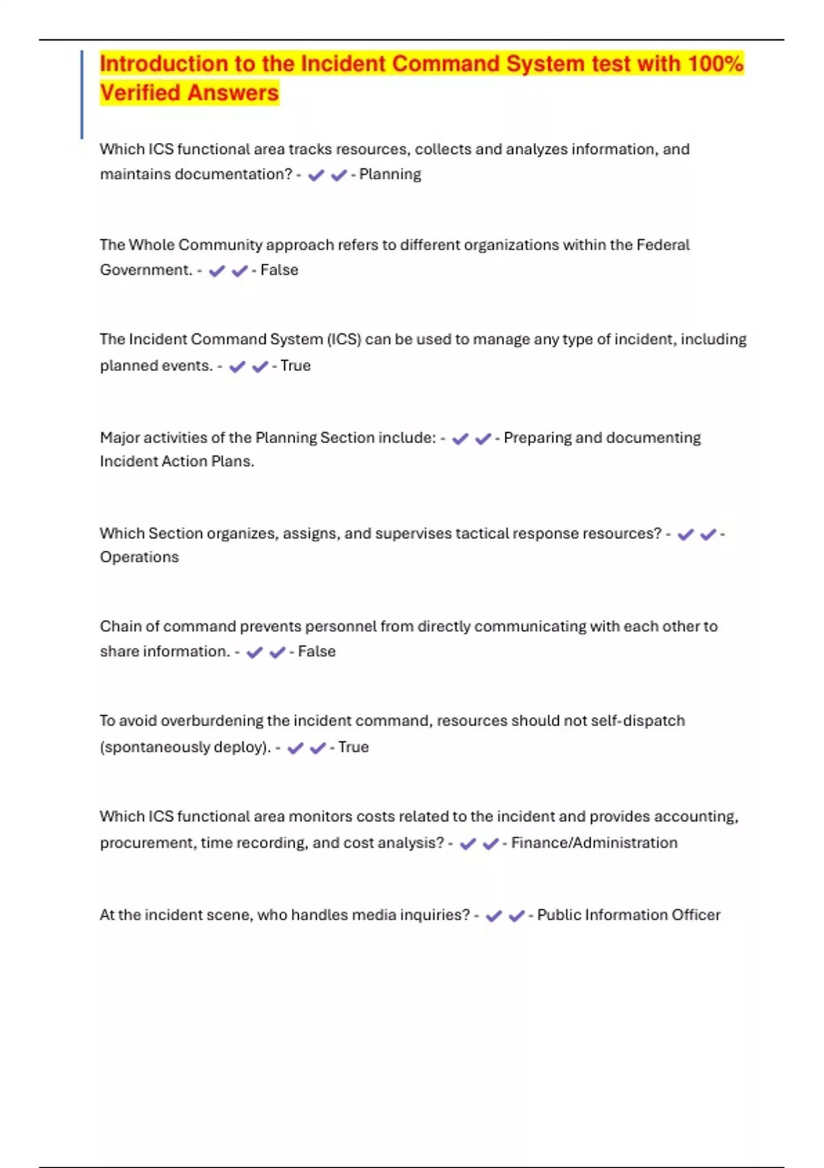 Introduction to the Incident Command System test with 100% Verified ...