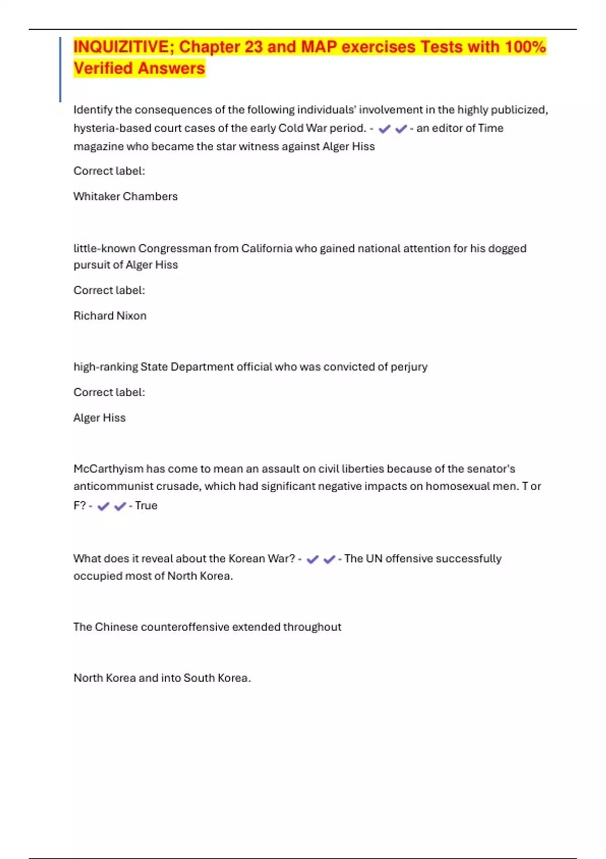 INQUIZITIVE; Chapter 23 and MAP exercises Tests with 100% Verified ...