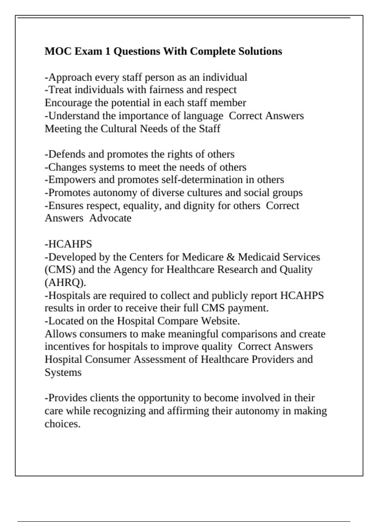 MOC Exam 1 Questions With Complete Solutions - MOC - Stuvia US