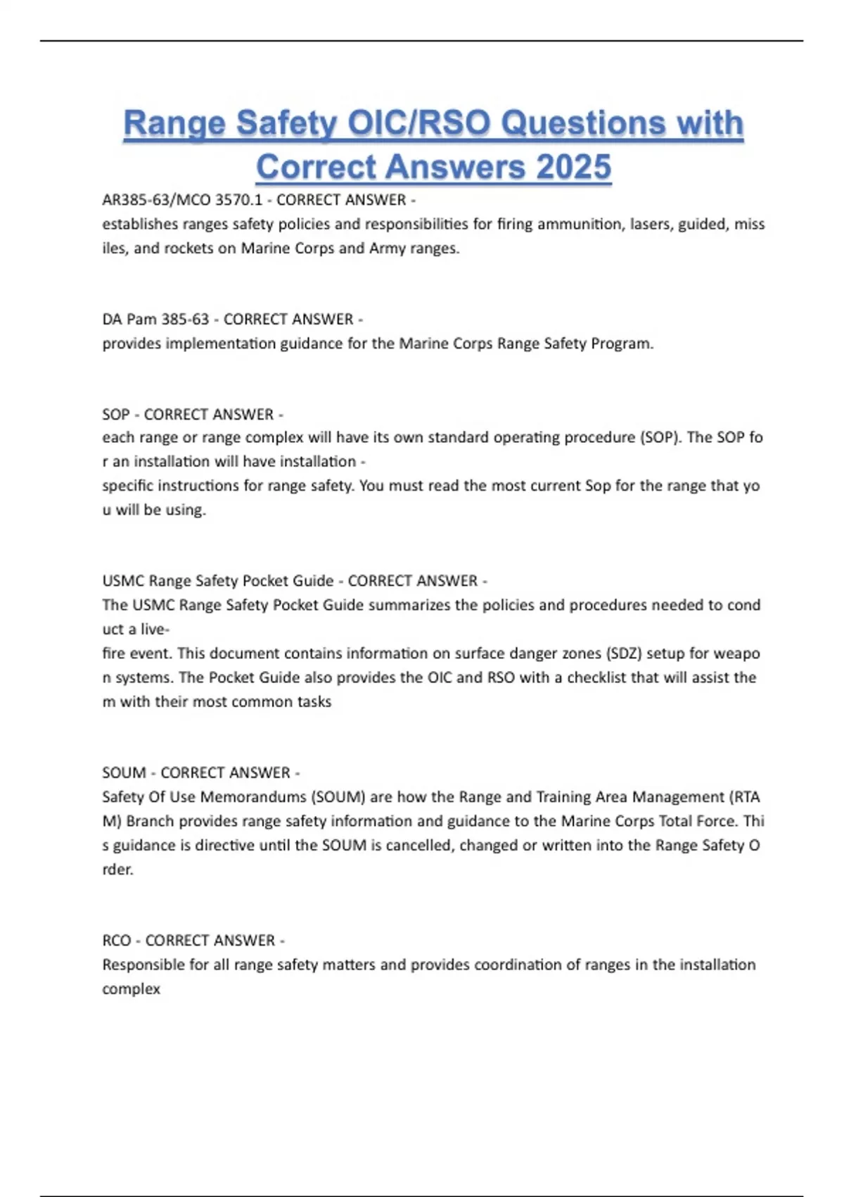 Range Safety OIC/RSO Questions with Correct Answers 2025 - OIC/RSO - Stuvia US
