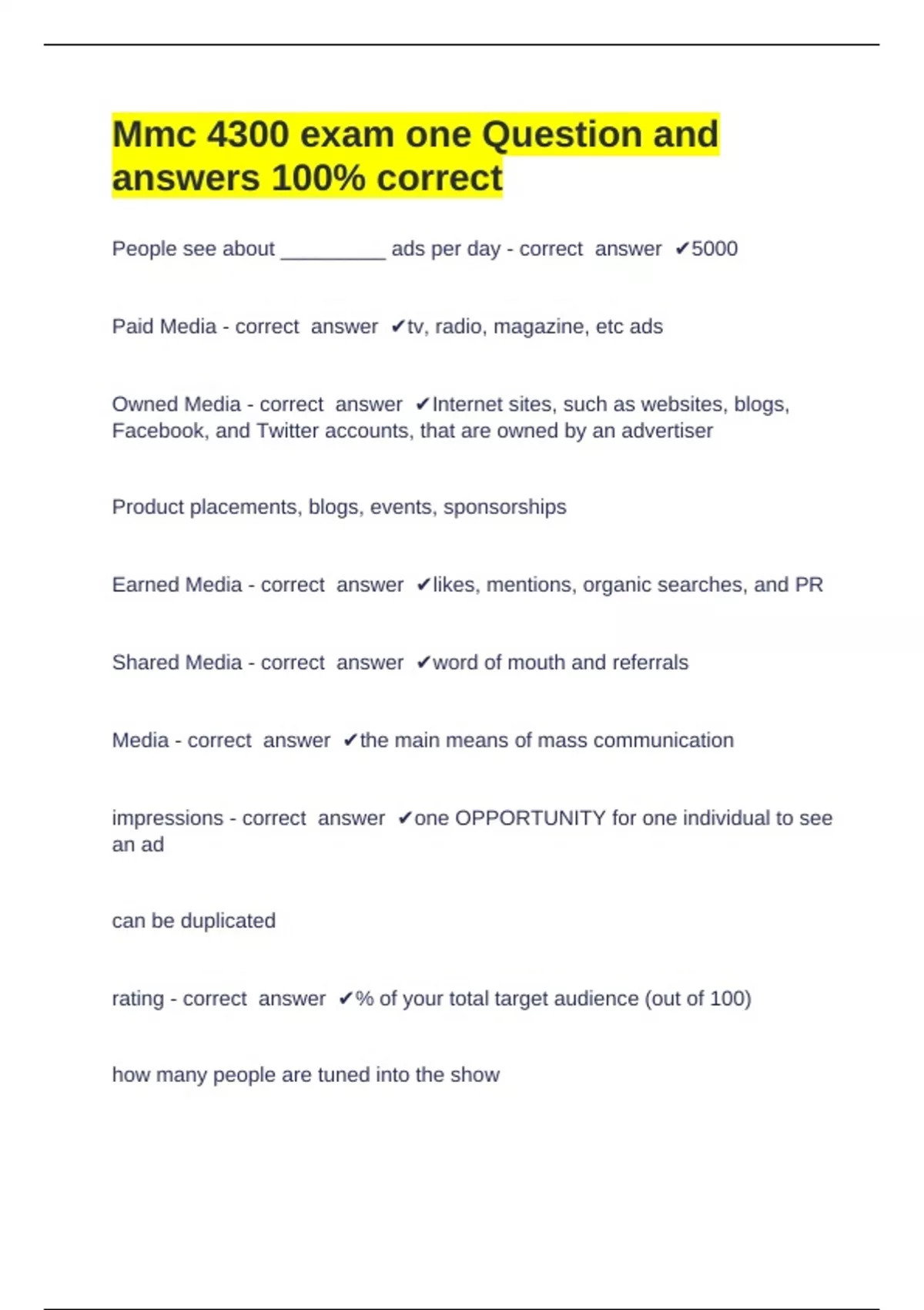 Mmc 4300 exam one Question and answers 100% correct - Mmc 4300 - Stuvia US