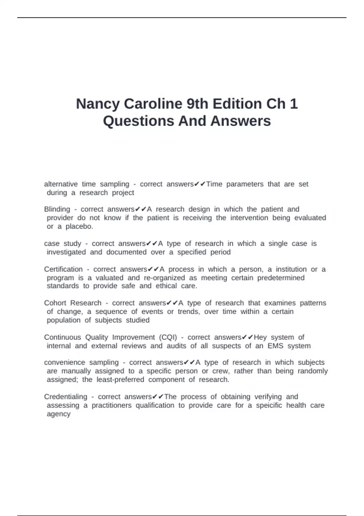 Nancy Caroline 9th Edition Ch 1 Questions And Answers - Nancy Caroline ...