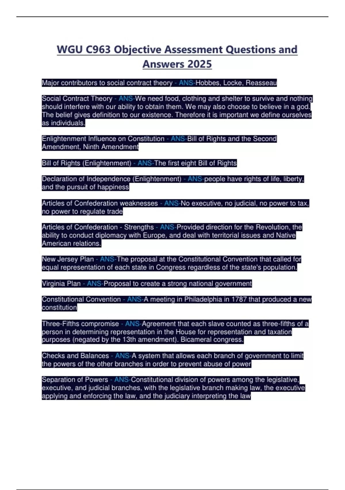 WGU C963 Objective Assessment Questions and Answers 2025 - BCL ...