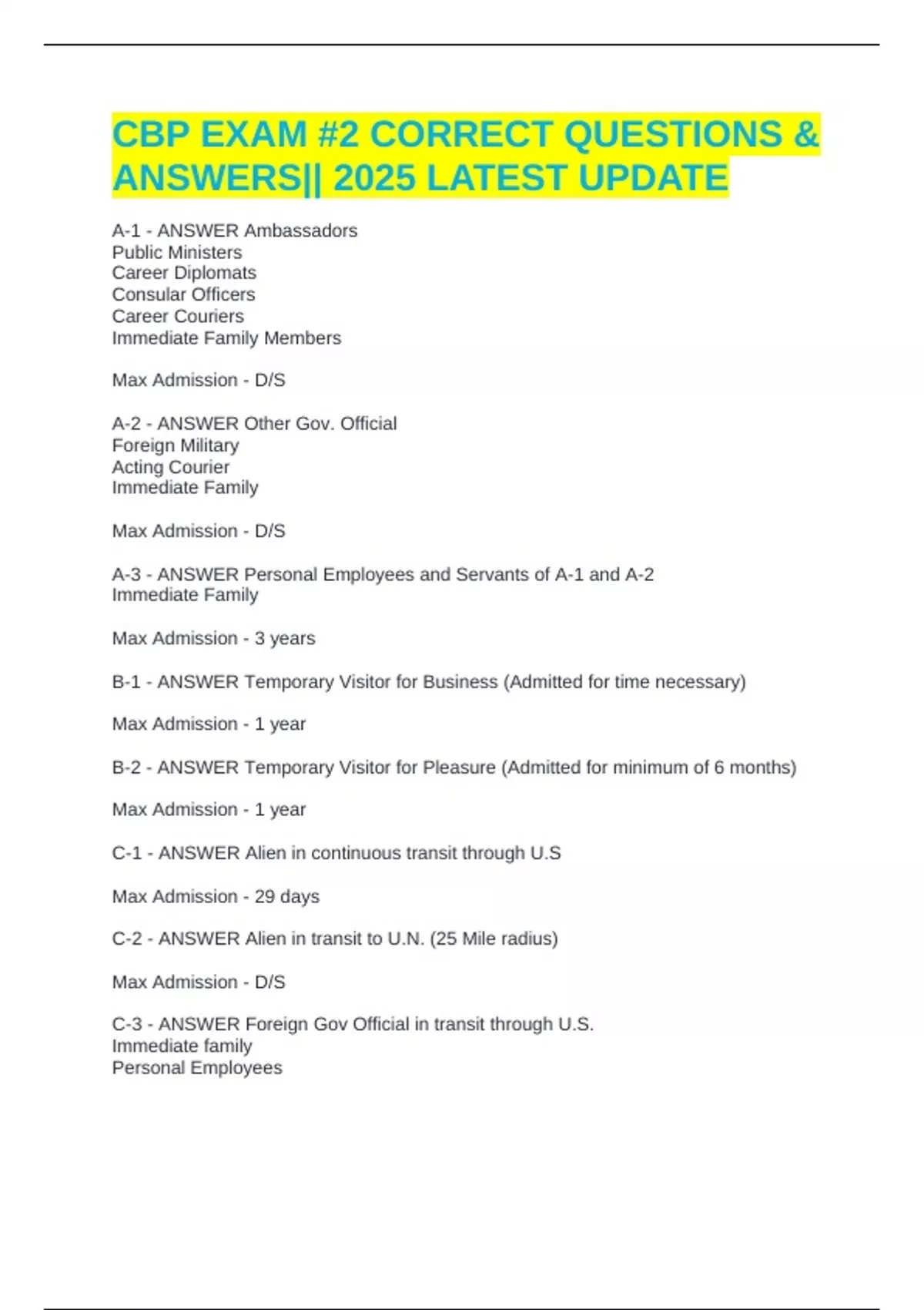 CBP EXAM #2 CORRECT QUESTIONS & ANSWERS|| 2025 LATEST UPDATE - CBP ...