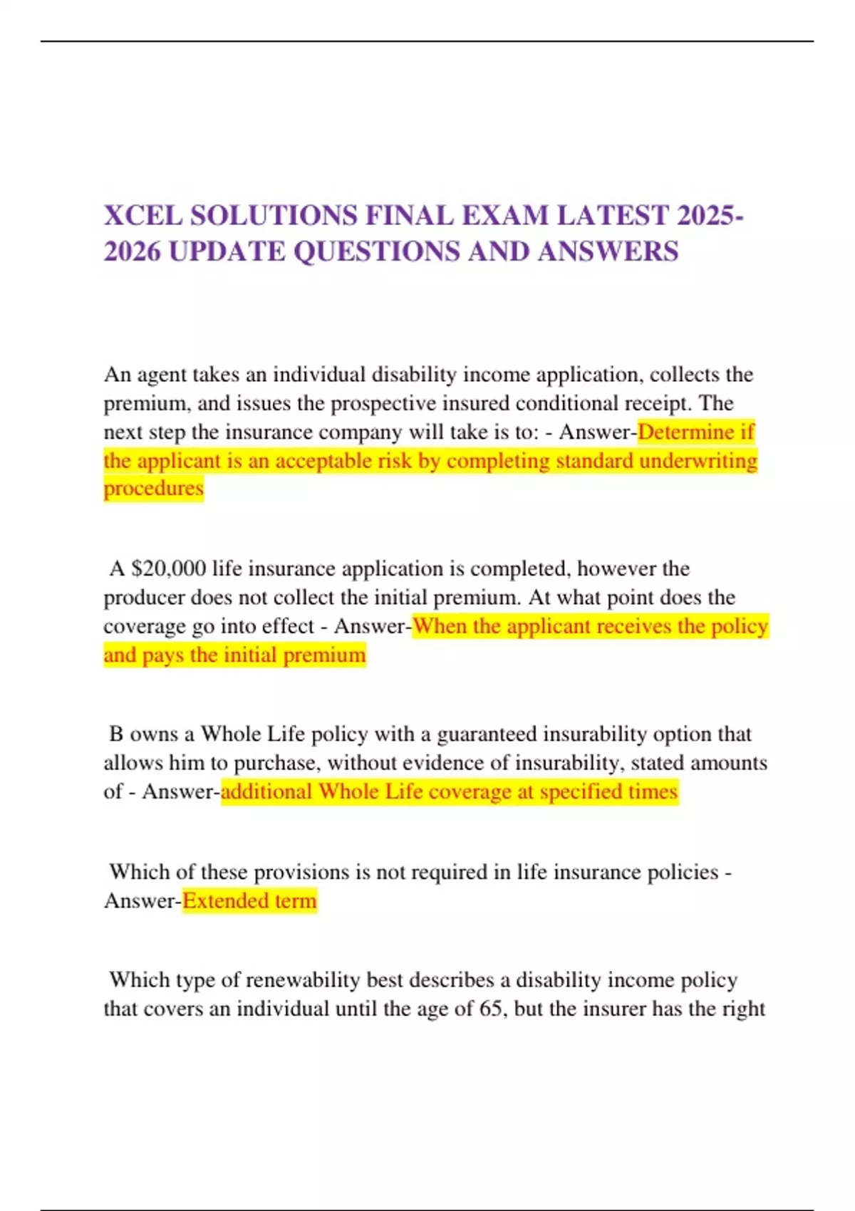 XCEL SOLUTIONS FINAL EXAM LATEST UPDATE QUESTIONS AND ANSWERS - XCEL ...