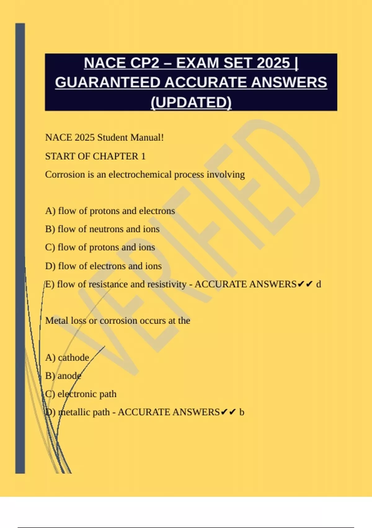 NACE CP2 – EXAM SET 2025 |GUARANTEED ACCURATE ANSWERS (UPDATED) - NACE ...
